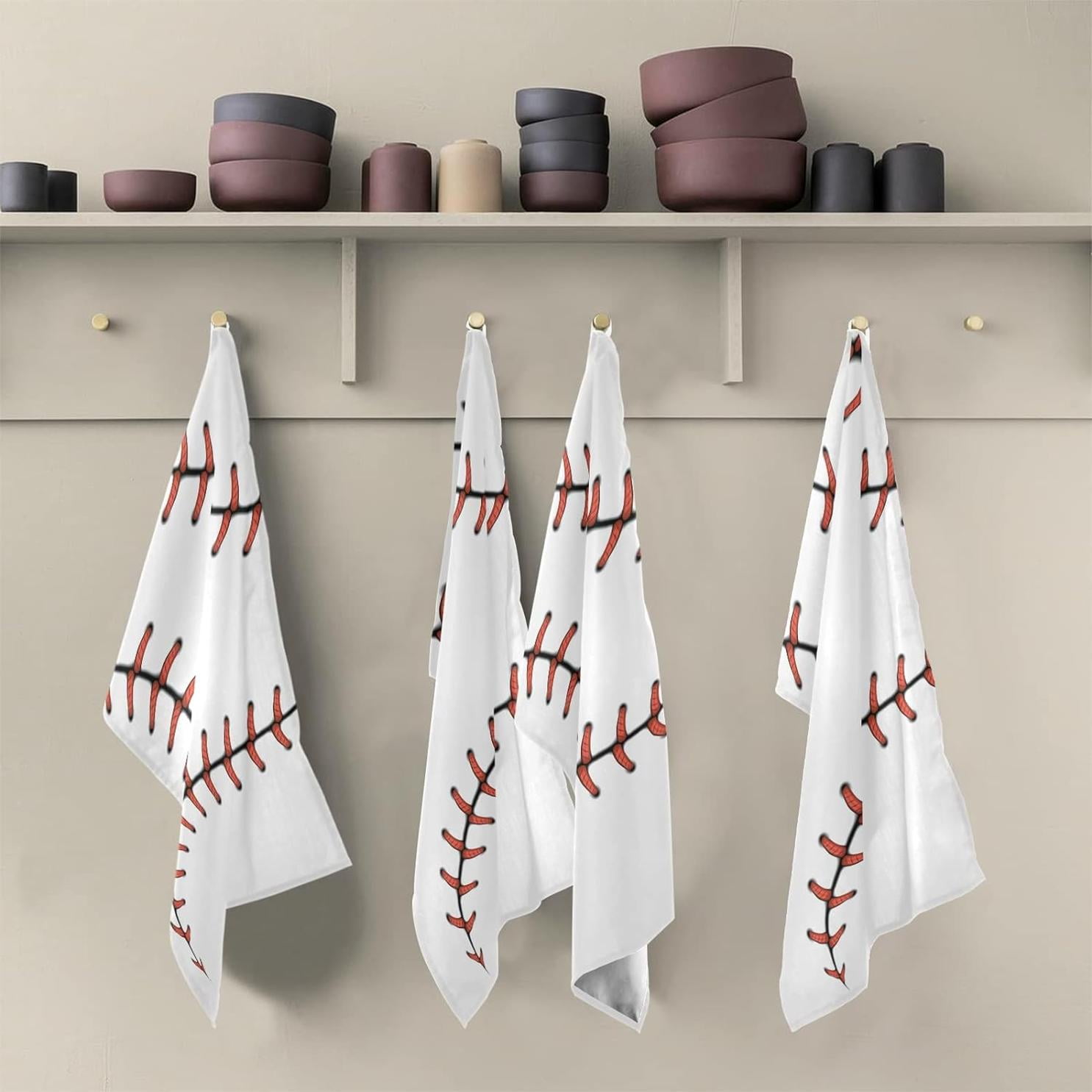 Baseball Lines Dish Towels Set of 6, Cartoon Sport Washable Tea Towels ...