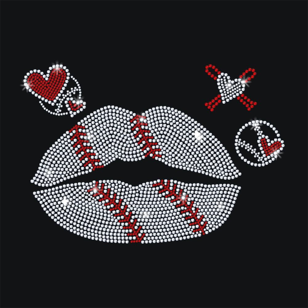 Baseball and Lips Iron on Rhinestones Transfer 11.7x8.3 Inch Heat ...