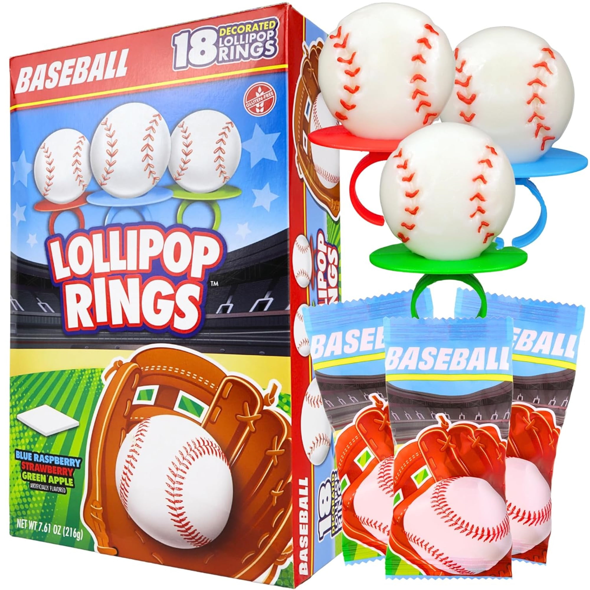 Baseball Lollipop Rings, Birthday Party Supplies, 18 Count, 7.61 Ounce ...