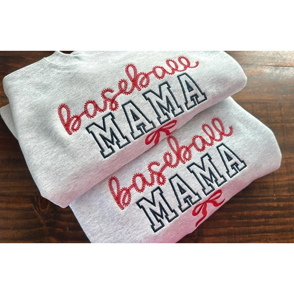 Baseball Mama Bow Sweatshirt | Hanes EcoSmart Ash | Red & Navy ...