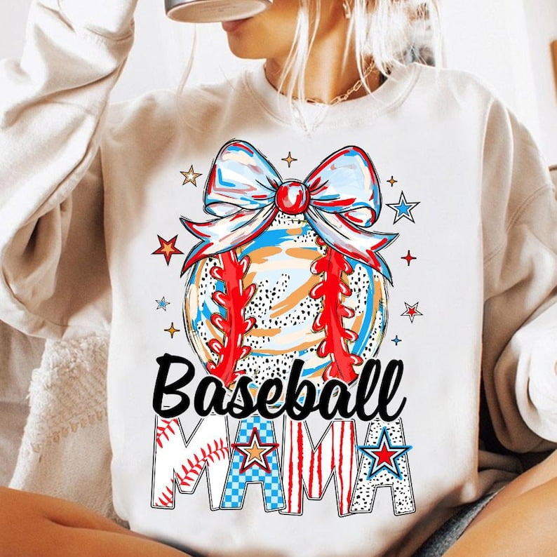 Baseball Mama Coquette Sweater, Brushstroke Game Day Baseball Bow Stars ...