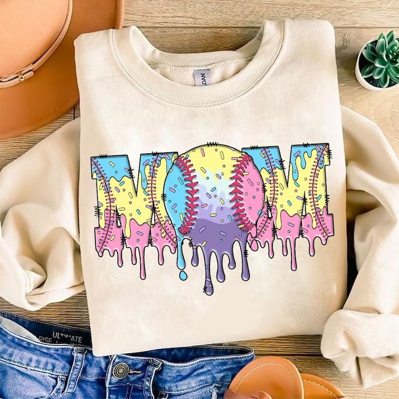 Baseball Mama Drip Ice Cream Sweater, Game Day Coquette Baseball Mom ...