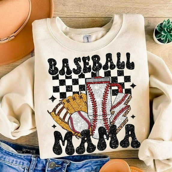 Baseball Mama Glitter Baseball Design, Retro Sports Baseball Mom Game ...