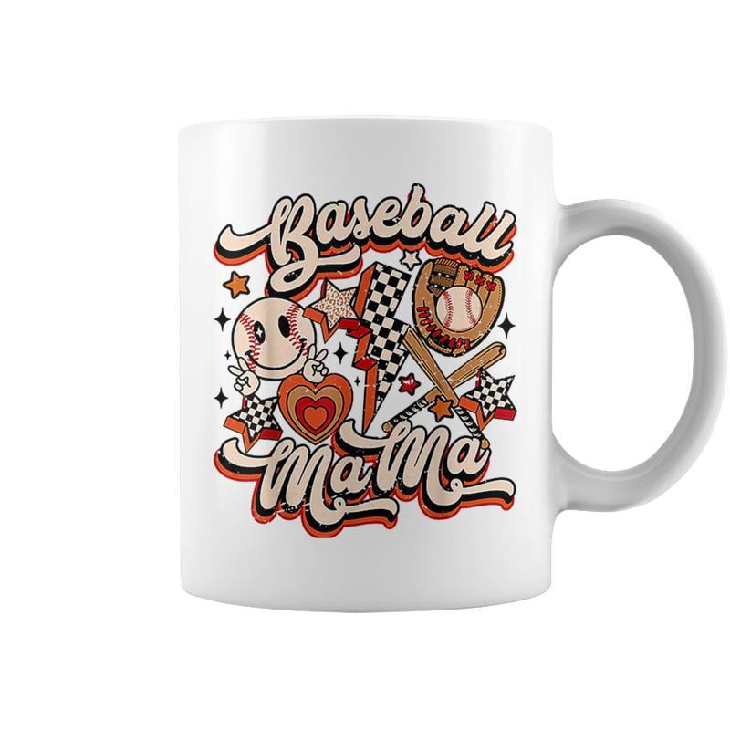 Baseball Mama Retro Groovy Baseball Softball Mom Smile Face Coffee Mugs ...