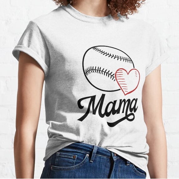 Baseball Mama Shirts For Women Heart Son Daughter School Classic T ...