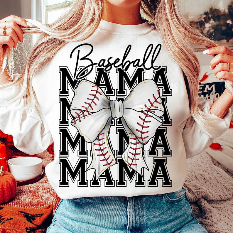 Baseball Mama Sweatshirt, Coquette Bow Baseball Mom Sweatshirt, Retro ...