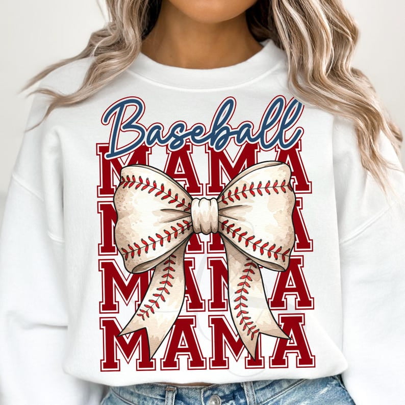 Baseball Mama Sweatshirt, Game Day Crewneck for Moms, Cute Baseball Bow ...