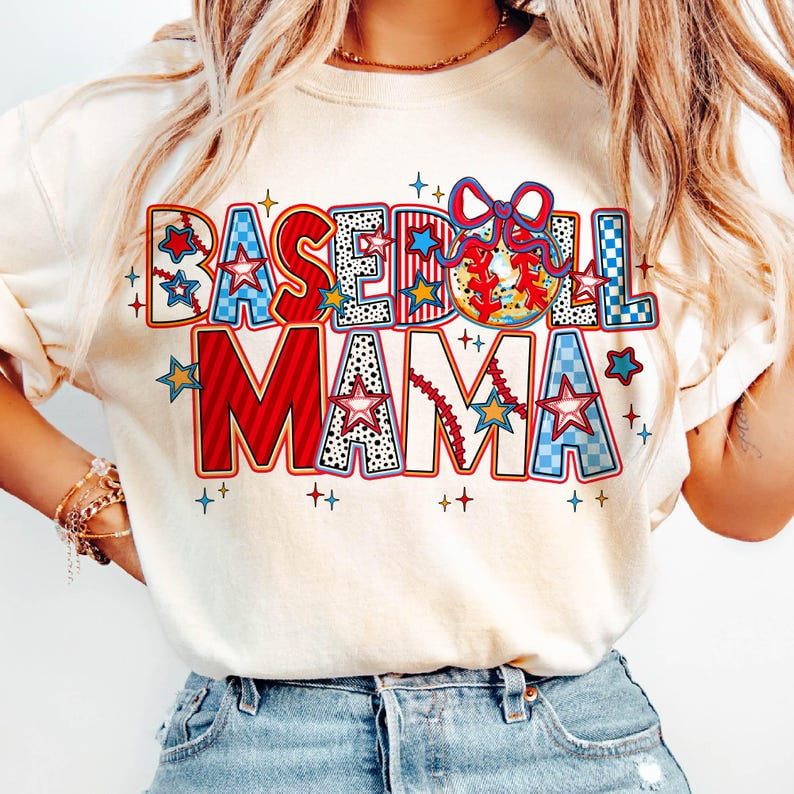 Baseball Mama T-Shirt, Brushstroke Coquette Bow Tee, Checkered Game Day ...