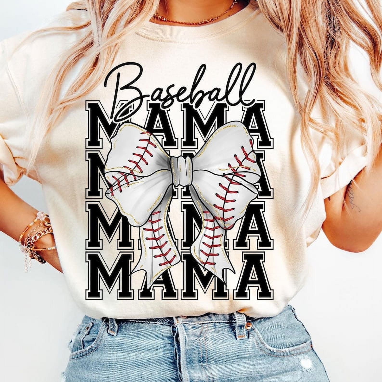 Baseball Mama T-Shirt, Coquette Bow Baseball Mom Tee, Retro Game Day ...
