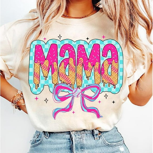 Baseball Mama T-Shirt, Coquette Style Game Day Tee, Drip Ice Cream ...
