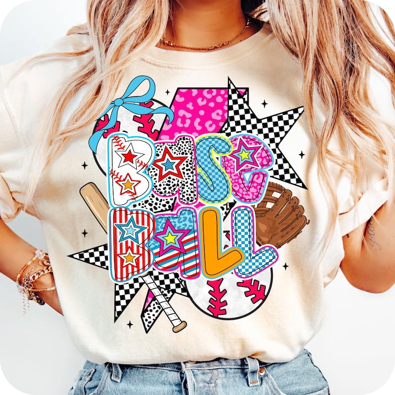 Baseball Mama T-Shirt, Preppy Coquette Game Day Tee, Brushstroke ...