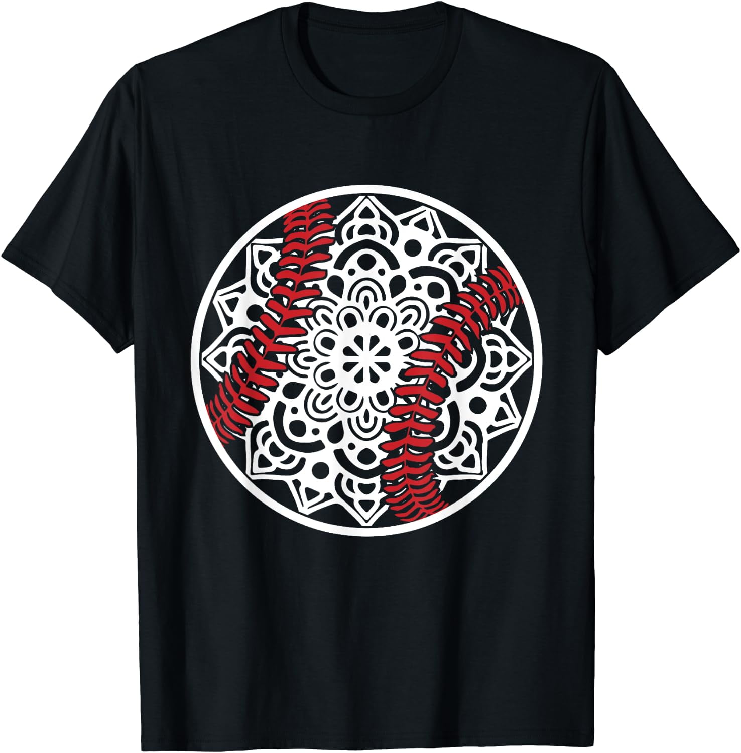 Baseball Mandala Cool Sports Player Fan Pitcher Catcher T-Shirt Black ...