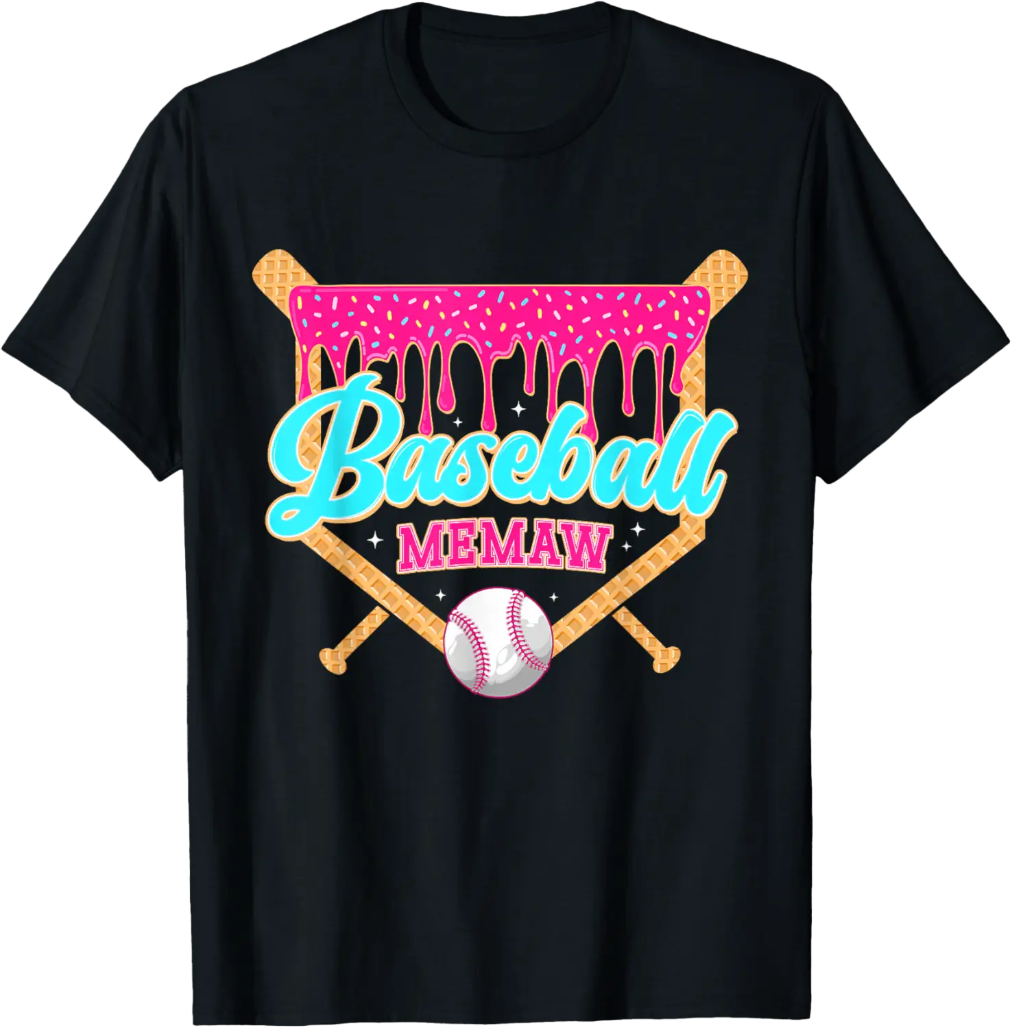 Baseball Memaw Ice Cream Drip Softball Player Women Family T-Shirt ...