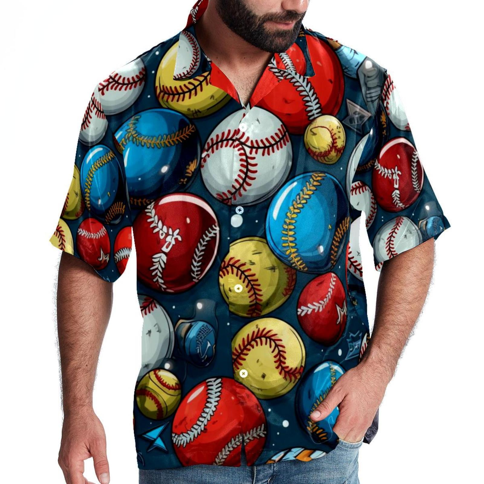 Baseball Men's Short Sleeve Spread Collar Tops, Casual Button Down ...