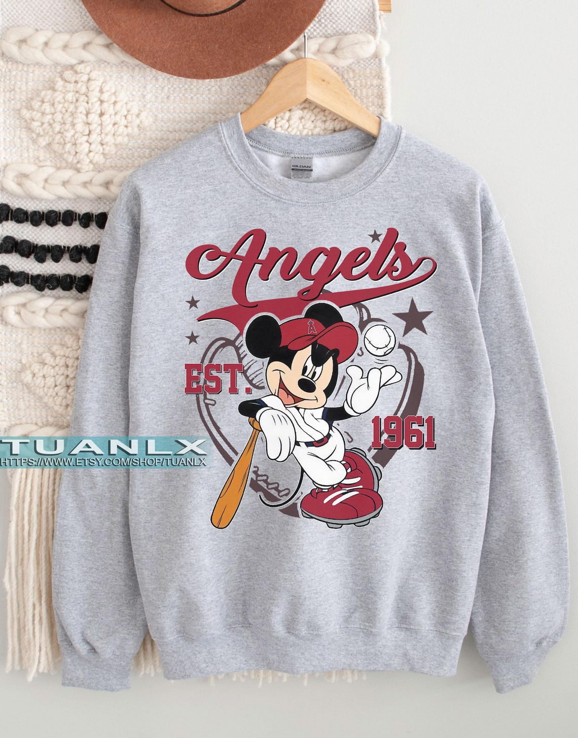 Baseball Mickey Angels, Mickey Baseball Sweat, Disney Sport Sweater, White Color, Size 4XL ...