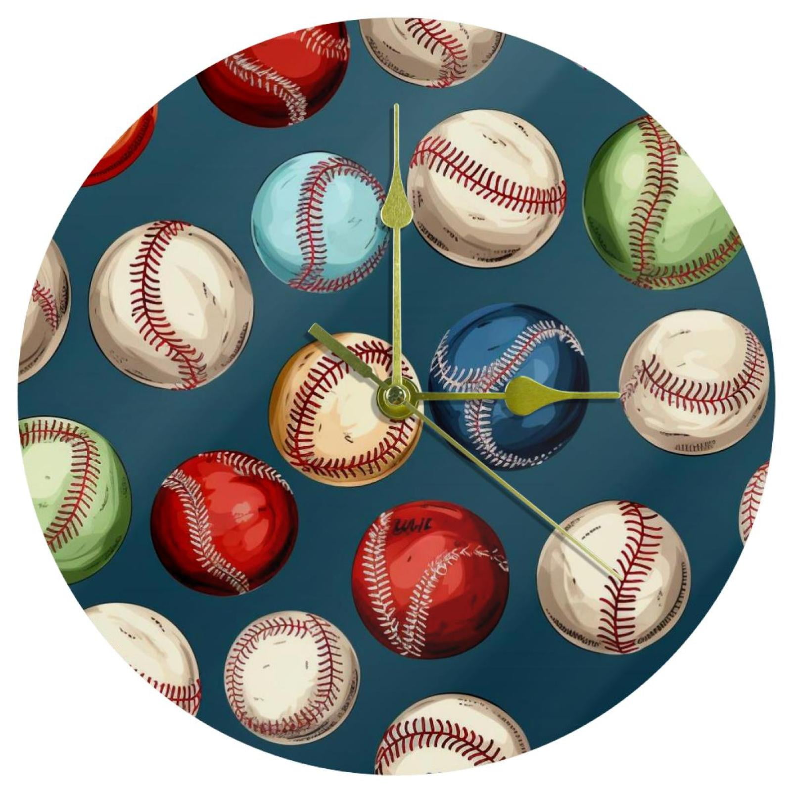Baseball Modern Round Acrylic 9.8 Inches Silent Non Ticking Battery ...