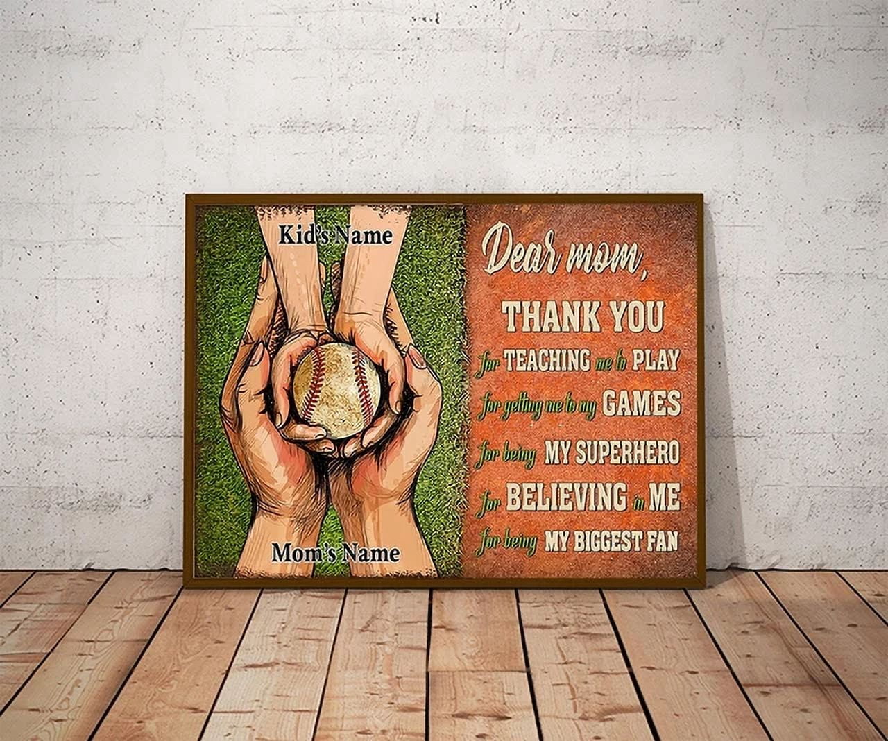 Baseball Mom And Kid Hands Unique Poster Dear Mom Thank You Poster Art ...