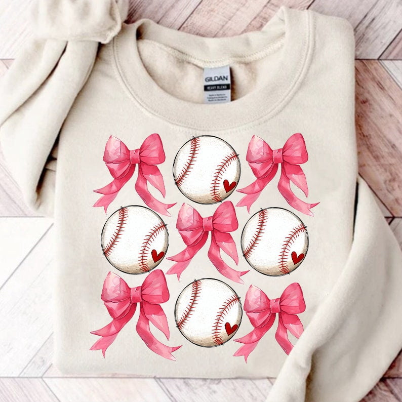 Baseball Mom Coquette Bow Sweatshirt, Soft Girl Era Pink Bow Pullover ...