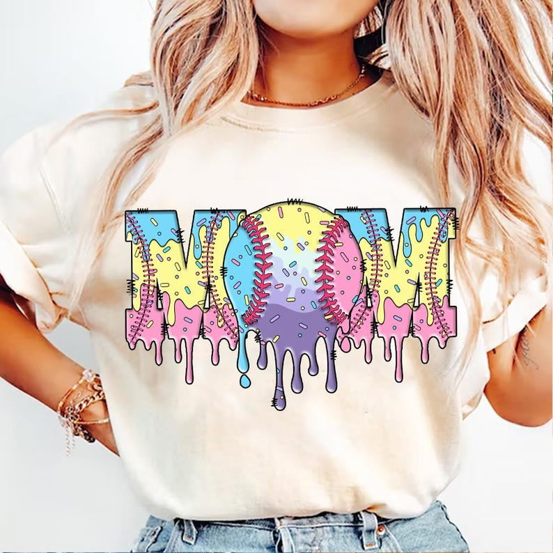 Baseball Mom Drip T-Shirt, Ice Cream Drip Baseball Tee, Dripping Sports ...