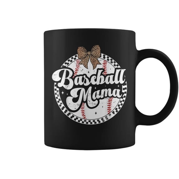 Baseball Mom Leopard Bow Checkered Mama Sports Game Day Coffee Mugs ...
