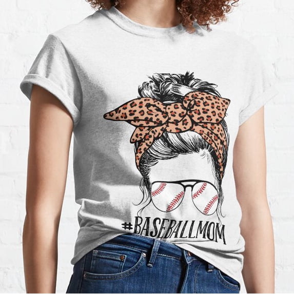 Baseball Mom Leopard Messy Bun Game Day Classic T-shirt - Walmart.com
