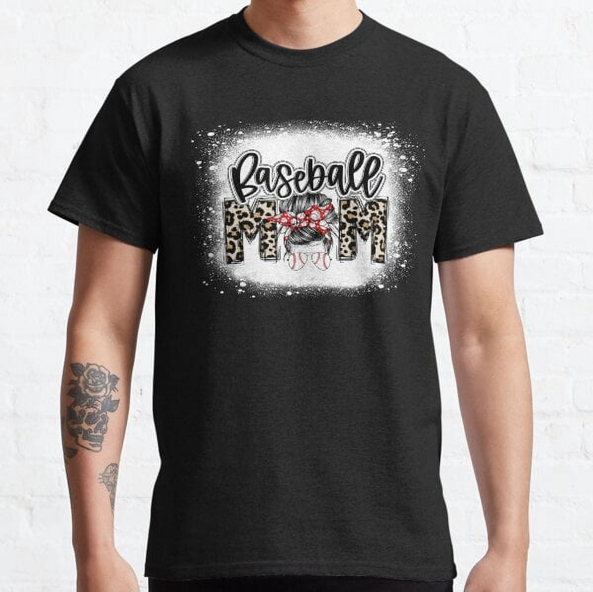 Baseball Mom Leopard Print Bleached Messy Bun For Classic T-shirt ...