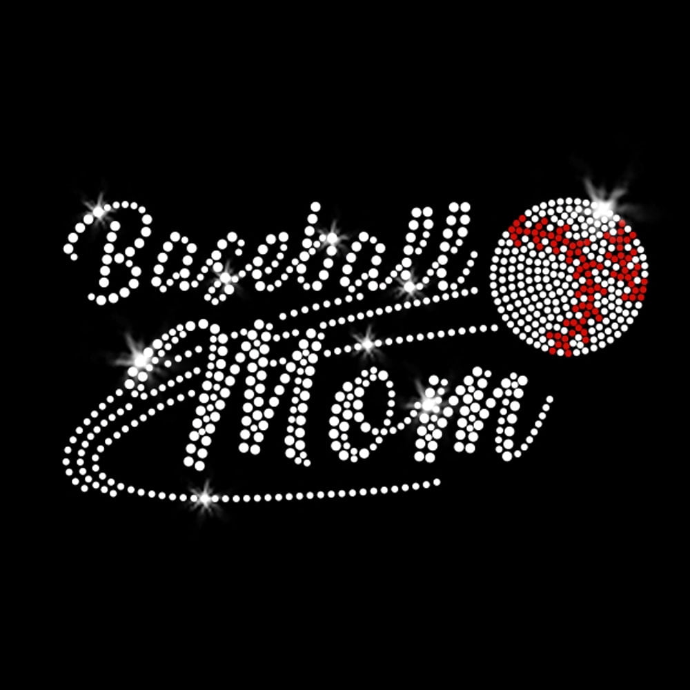 Baseball Mom Swoosh Sparkly Ball Bling Iron-on Clear Rhinestone ...