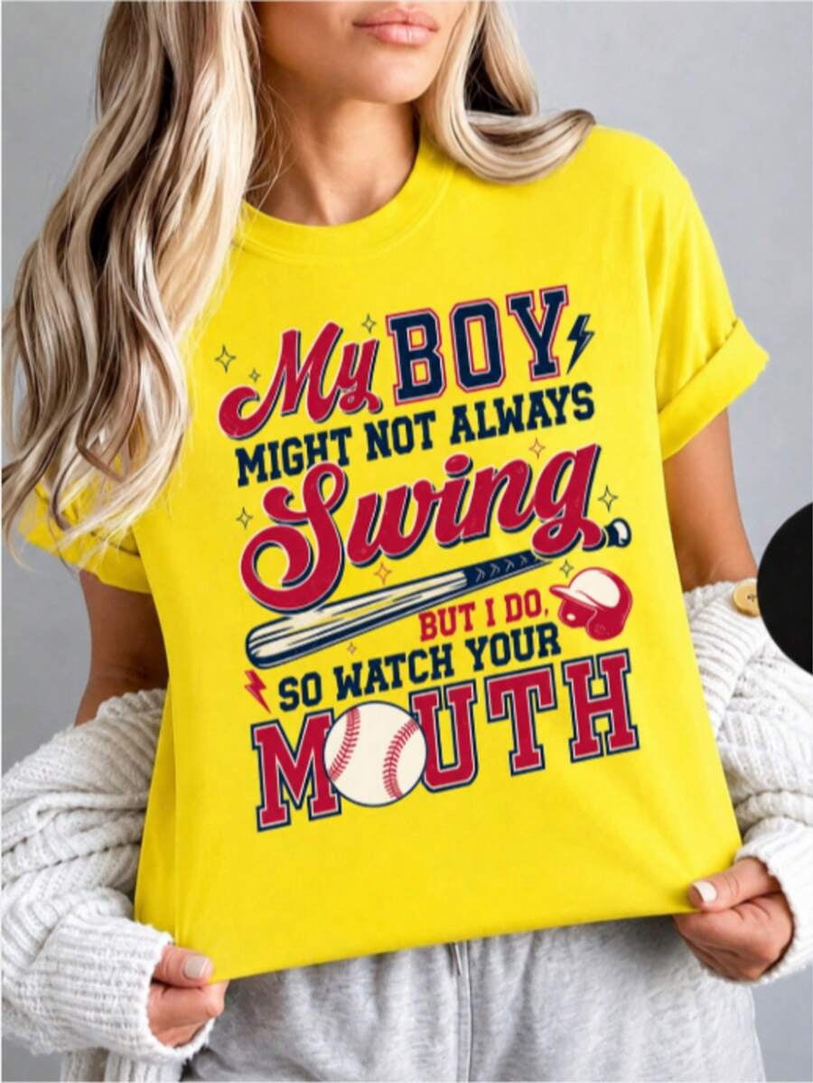 Baseball Mom T Shirts Women, My Boy Might Not Always Swing But I Do ...