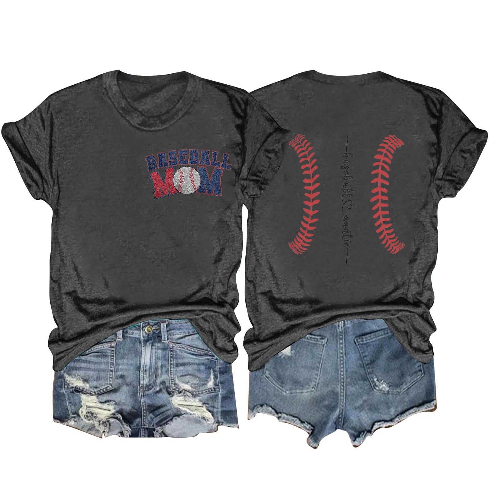 Baseball Mom T-Shirts for Women Game Day Shirt Tops Baseball Graphic ...