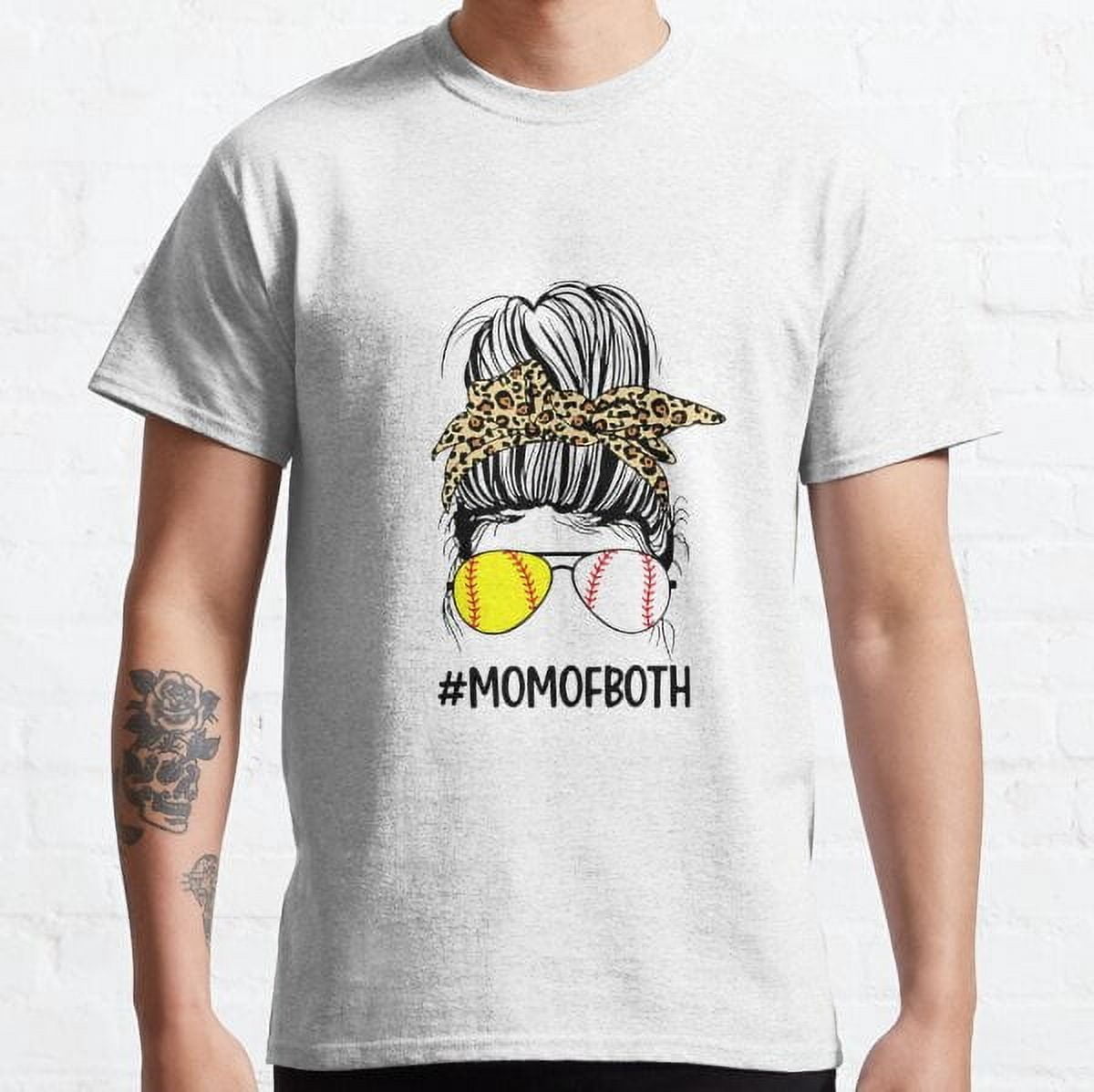 Baseball Mom T-shirtmessy Bun Hair Mom Of Both Softball & Baseball ...