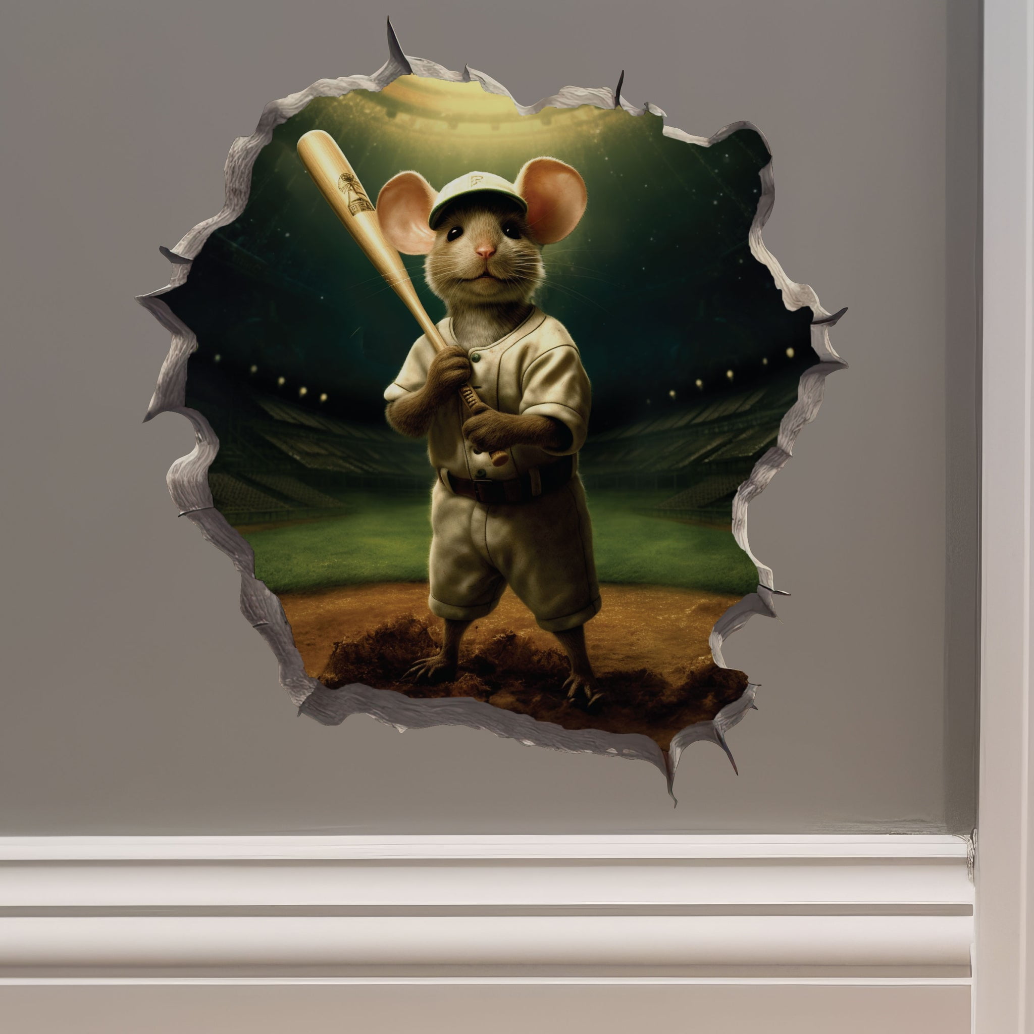 Baseball Mouse in Mouse Hole Decal - Mouse Hole 3D Wall Sticker ...