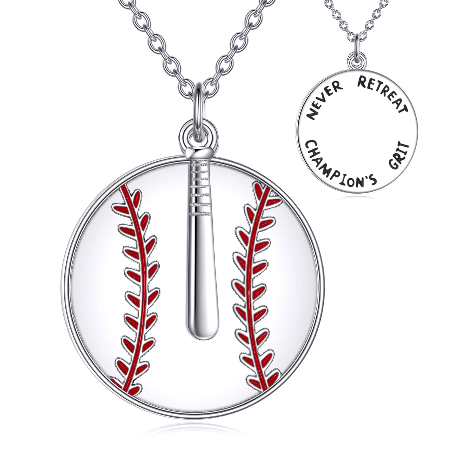 Baseball Necklace Sterling Silver Never Retreat Pendant Baseball Bats ...