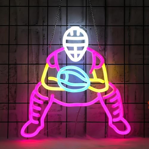 Baseball Neon Sign, Catcher Dimmable LED Wall Decor Light USB Powered ...
