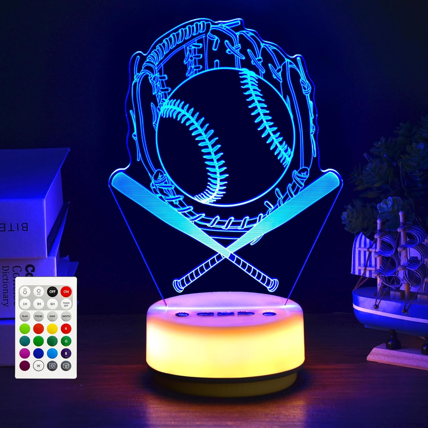 Baseball Night Light for Kids Sports Decor Lamp,14 Color Mood Light ...