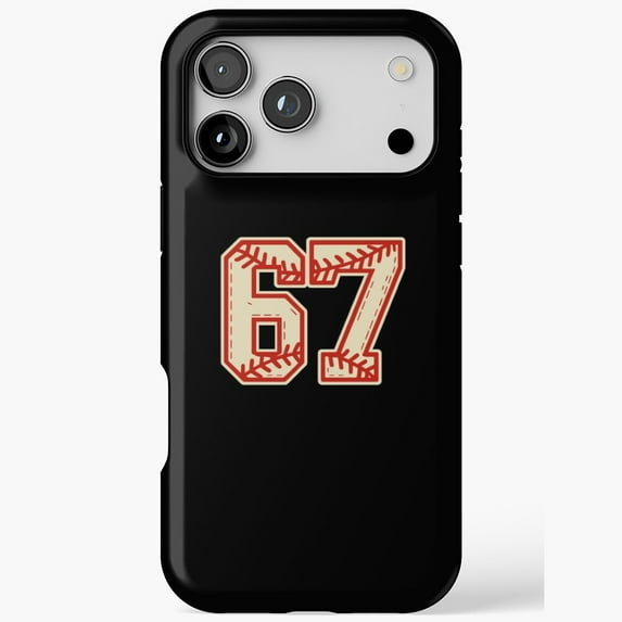Baseball Number 67 Cream Red Typography Art for iPhone Case 17 11 12 13 ...