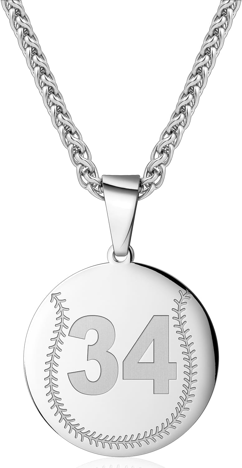 Baseball Number Necklace, 0-99 Jersey Baseball Pendant Necklace for Men ...