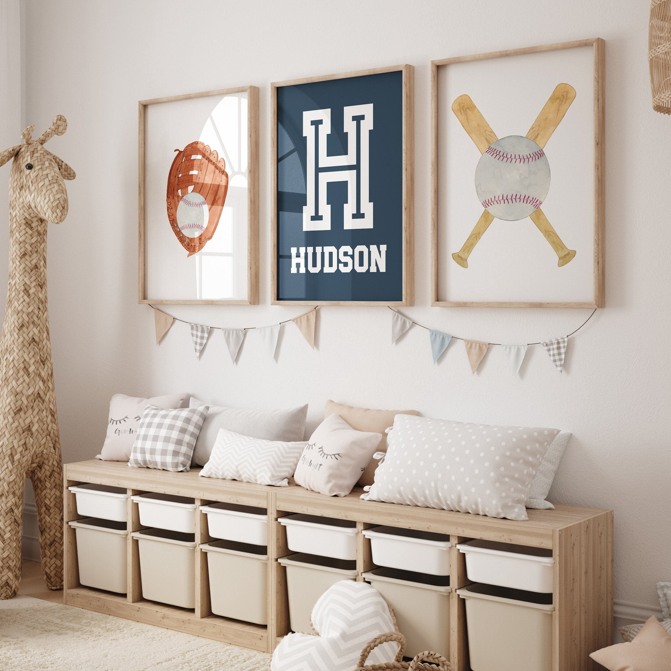 Baseball Nursery Wall Art Prints Home Decor Office Wall Art Set 3 ...