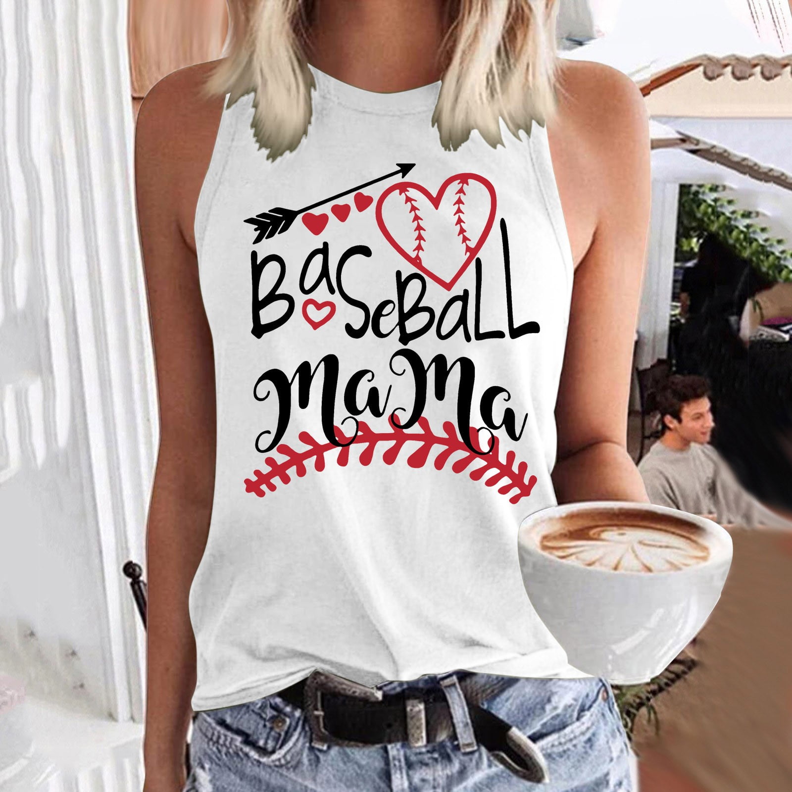 Baseball O Neck Tank Women Print Baseball Tanks Cute Workout Graphic ...