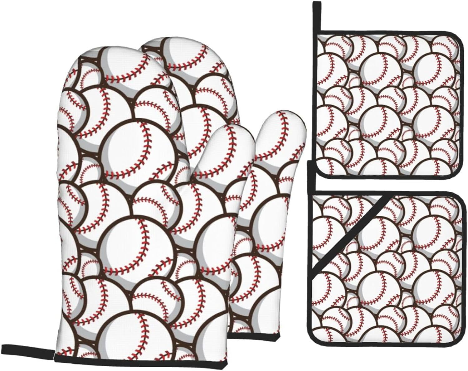 Baseball Oven Mitts and Pot Holders 4 Pcs Set Oven Glove and Potholder ...