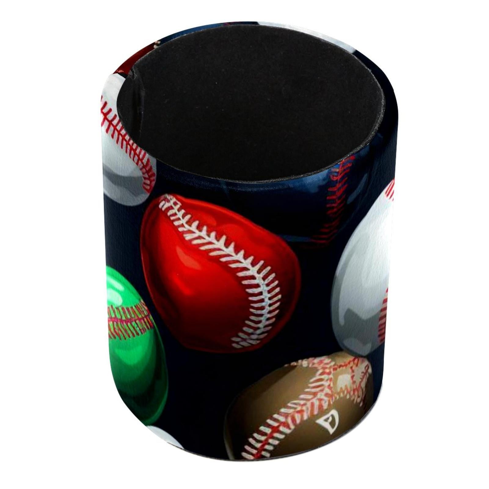 Baseball PVC Leather Cylinder Pen Holder Organizer, Pen Holder, 3.9x3.1 ...