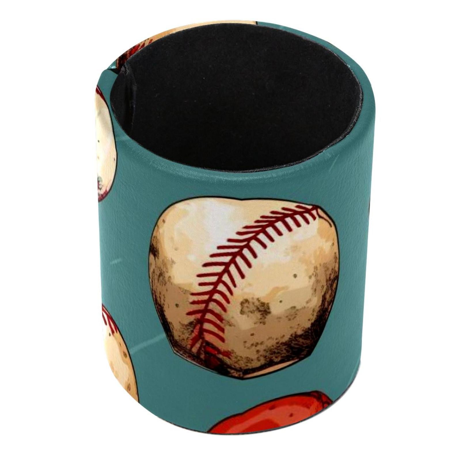 Baseball PVC Leather Cylinder Pen Holder Pencil Organizer 3.9x3.1 ...
