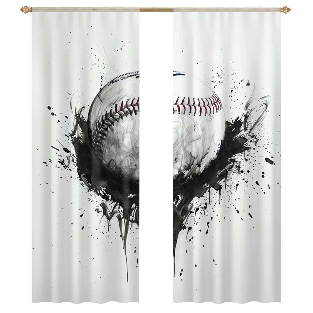 Baseball Paint Explosion Sheer Window Curtains for Living Room Kitchen ...