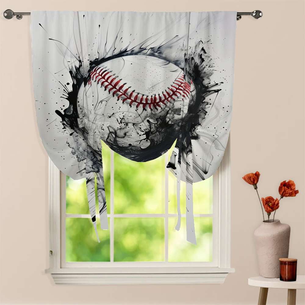 Baseball Paint Explosion Window Curtain for Living Room Roman Curtain ...