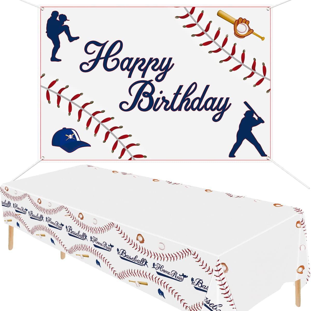 Baseball Party Decorations - Baseball Backdrop and Baseball Tablecover ...