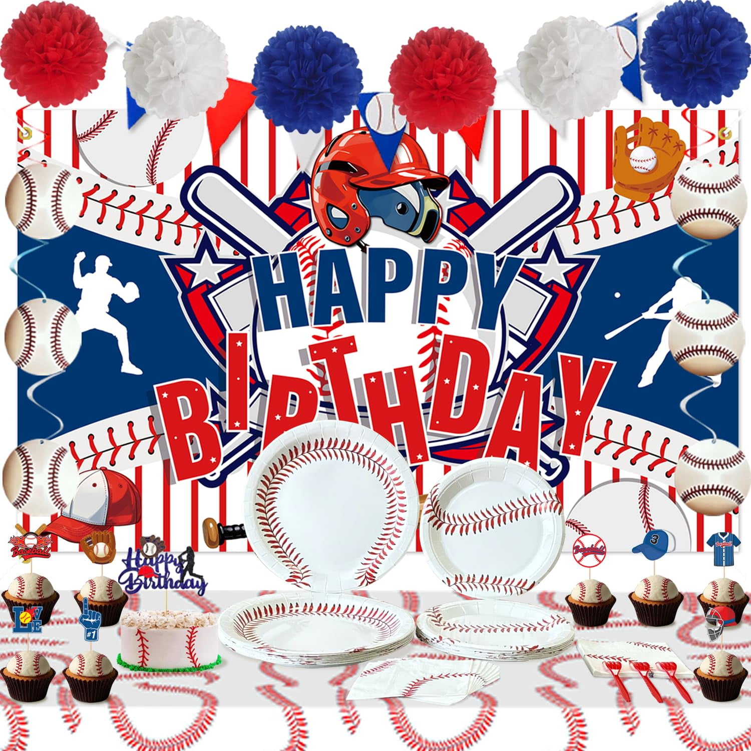 Baseball Party Decorations, Baseball DHF10 Birthday Party Supplies Kit ...