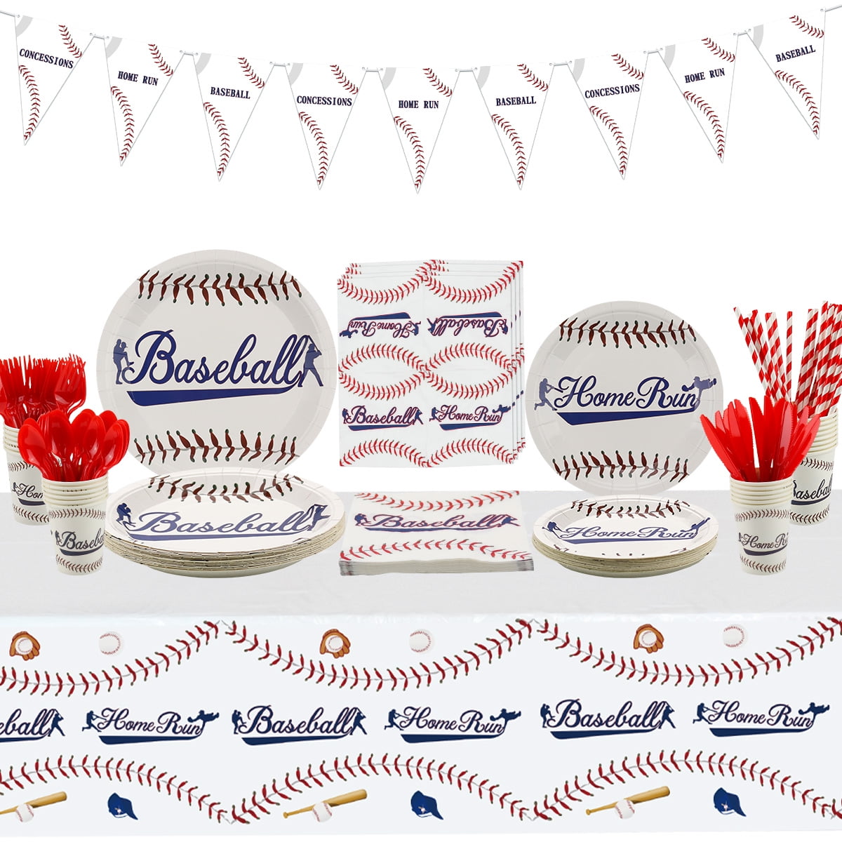Baseball Party Supplies - Baseball Tableware Kit Including Plates, Cups ...
