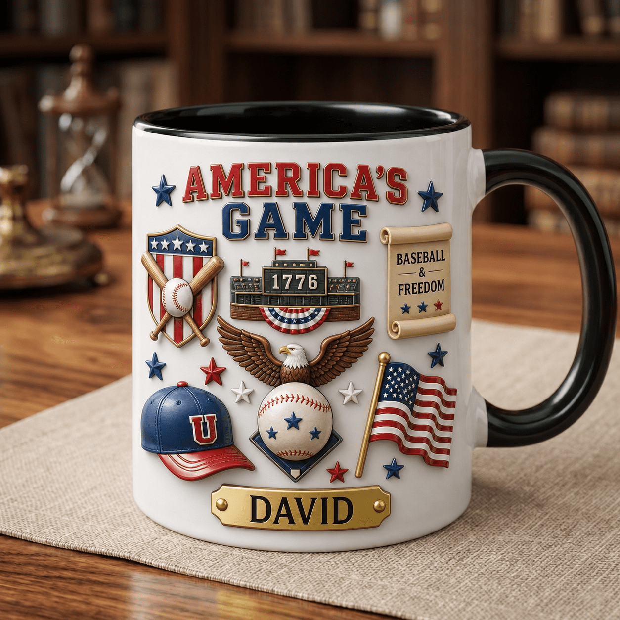 Baseball Patriotic Mug 2D Printed 3D Effect Custom Name America ...