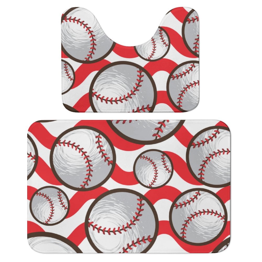 Baseball Pattern Bathroom Rugs Set 2 Pieces, Bathroom Set - Quick ...