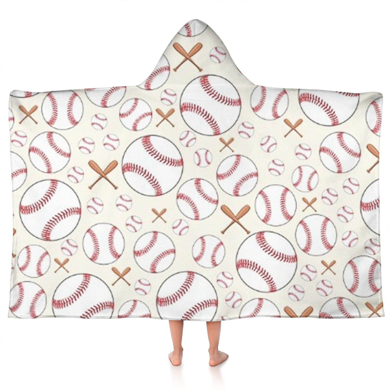 Baseball Pattern Hooded Bath Towel，50x30in(127x76cm) for Ages 3 To 12 ...