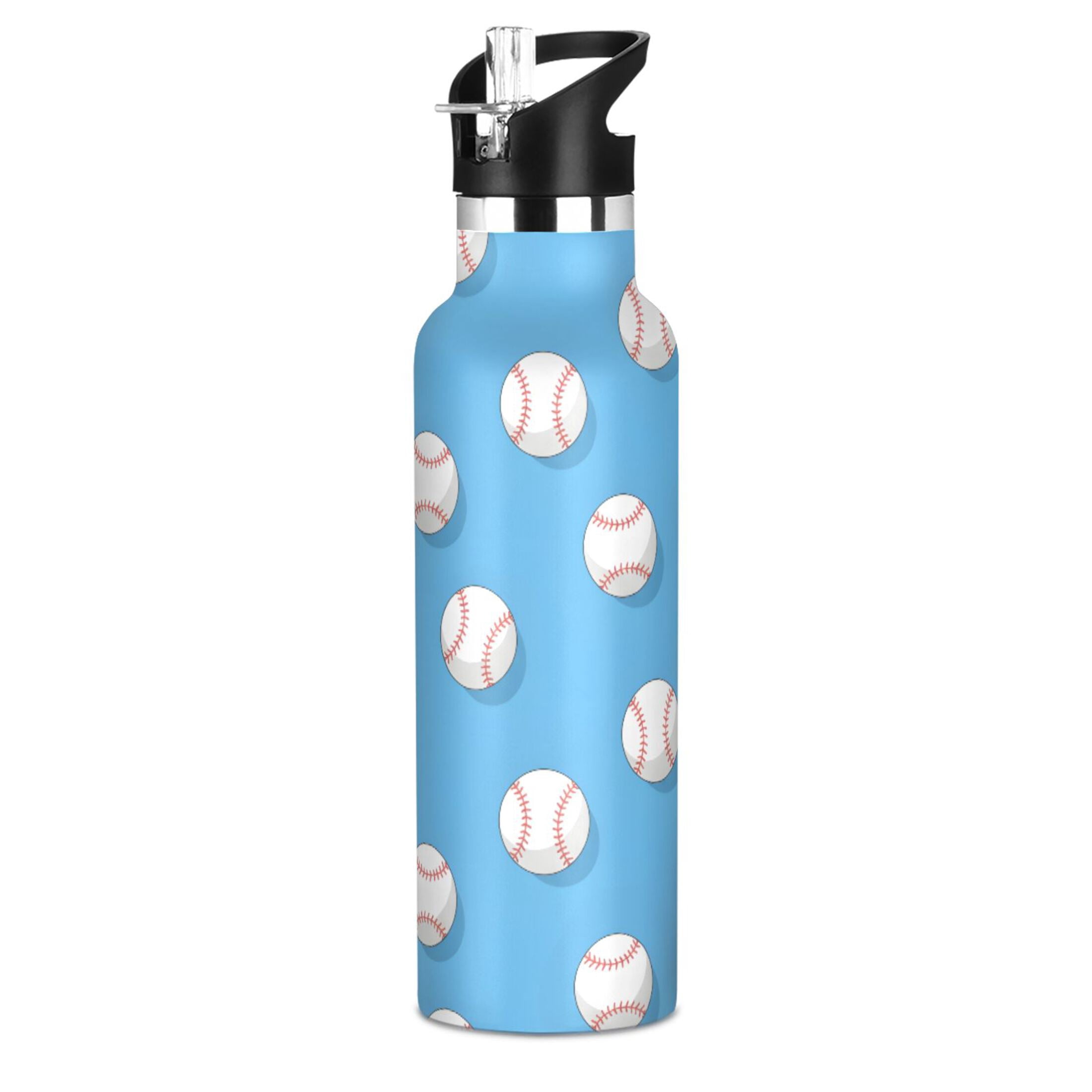 Baseball Pattern Sport Water Bottle for Kids Insulated with Straw for ...